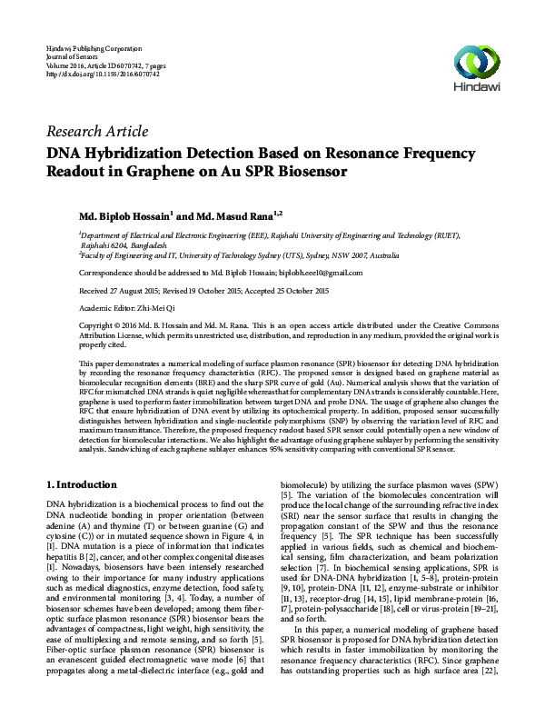 Pdf Dna Hybridization Detection Based On Resonance Frequency Readout
