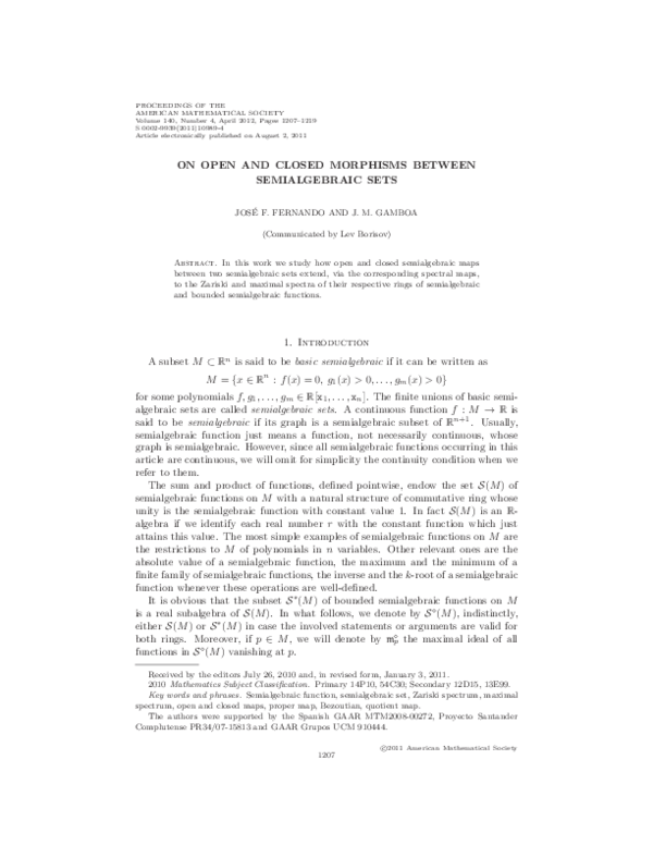 (PDF) On open and closed morphisms between semialgebraic sets