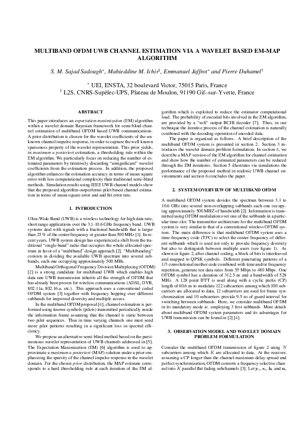 (PDF) Multiband OFDM UWB Channel Estimation Via a Wavelet Based EM-MAP ... (PDF) Multiband OFDM UWB Channel Estimation Via a Wavelet Based EM-MAP ...