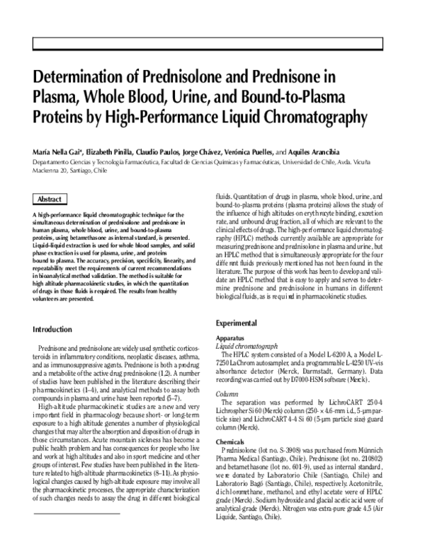 (PDF) Determination of Prednisolone and Prednisone In Plasma, Whole ...