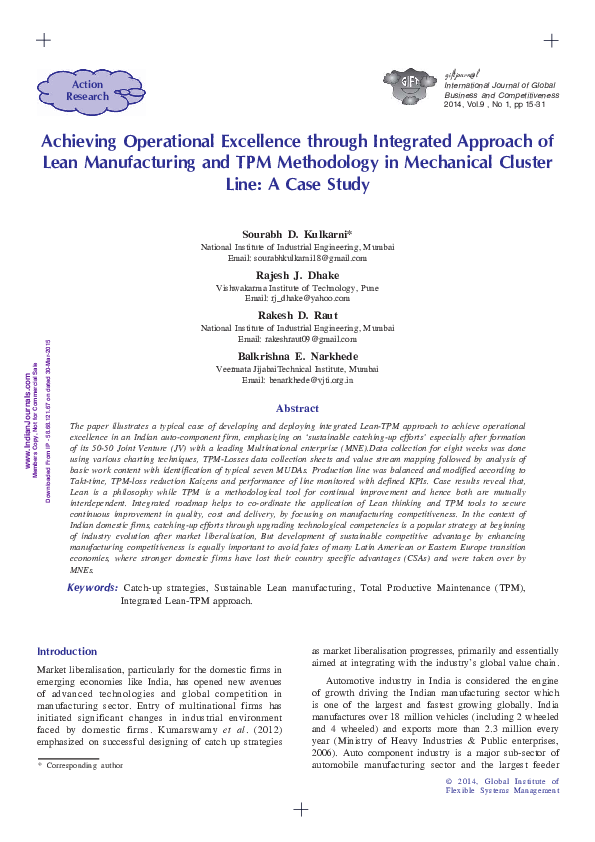 (PDF) Achieving Operational Excellence through Integrated Approach of Lean Manufacturing and TPM ...