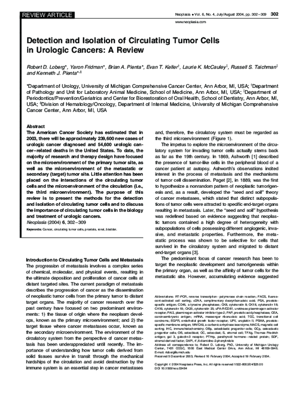 Pdf Detection And Isolation Of Circulating Tumor Cells In Urologic
