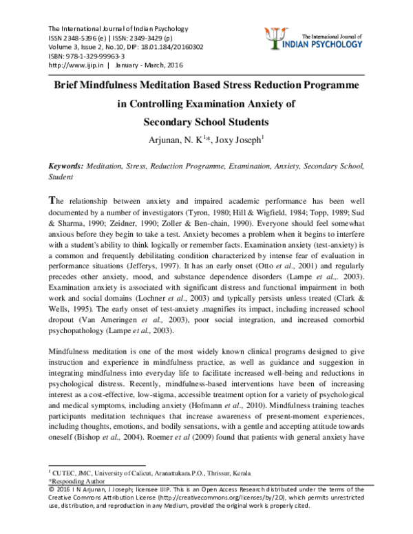 (PDF) Brief Mindfulness Meditation Based Stress Reduction Programme in ...