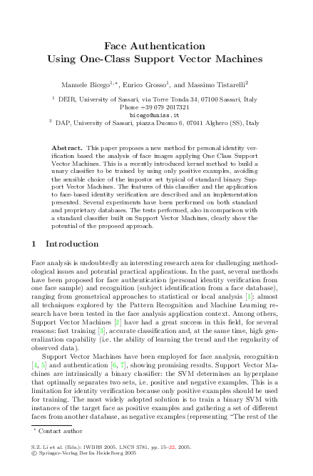 (PDF) Face Authentication Using One-Class Support Vector Machines