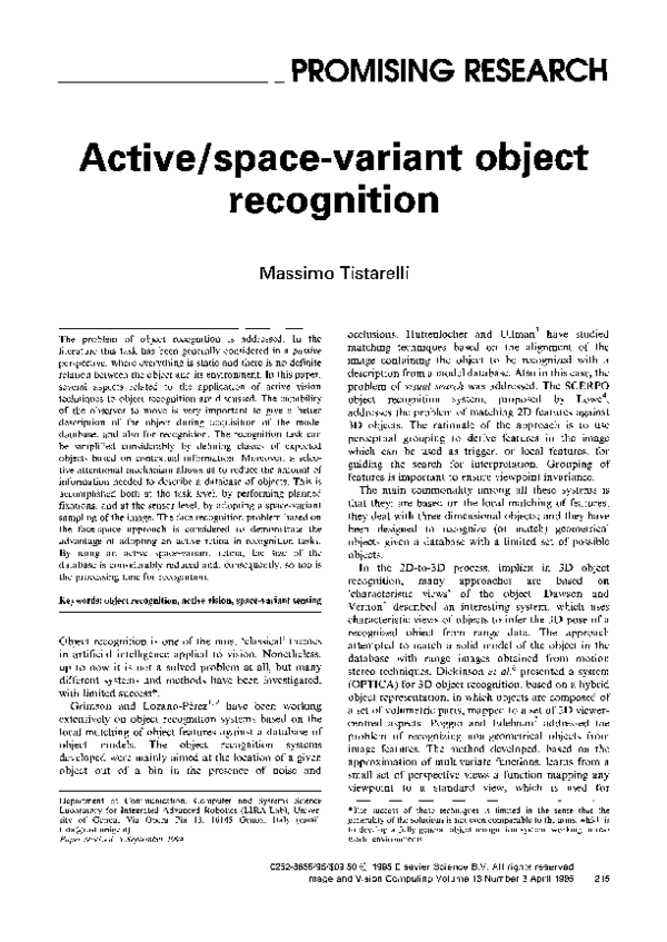 (PDF) Active/space-variant object recognition