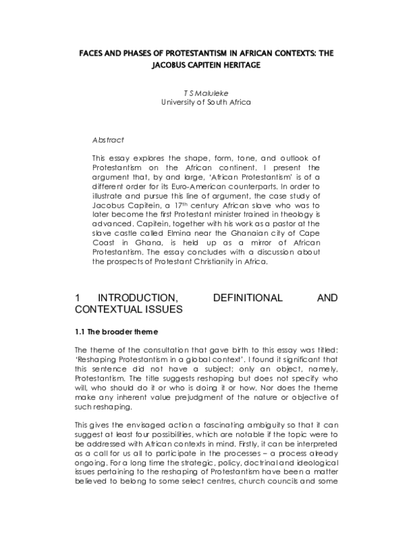 (PDF) Faces and phases of Protestantism in African contexts : the ...