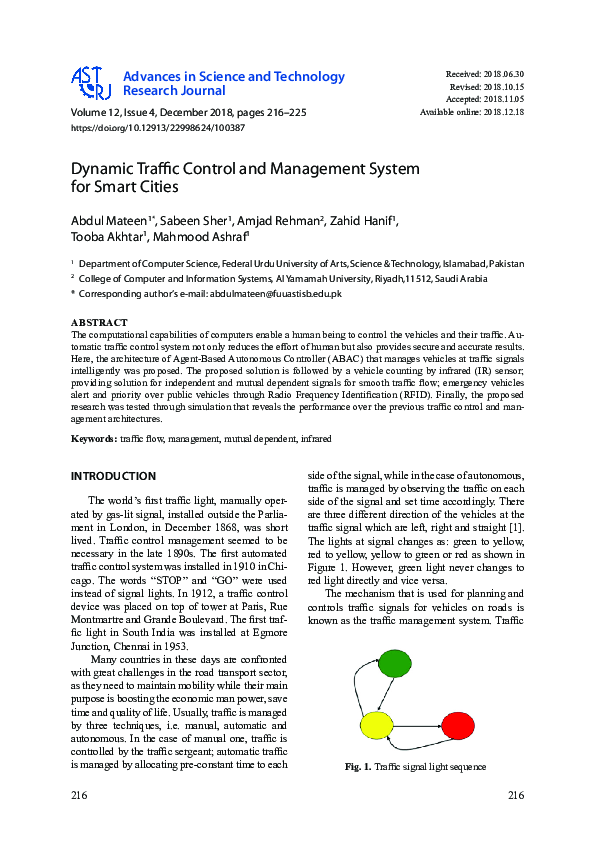 (PDF) Dynamic Traffic Control and Management System for Smart Cities