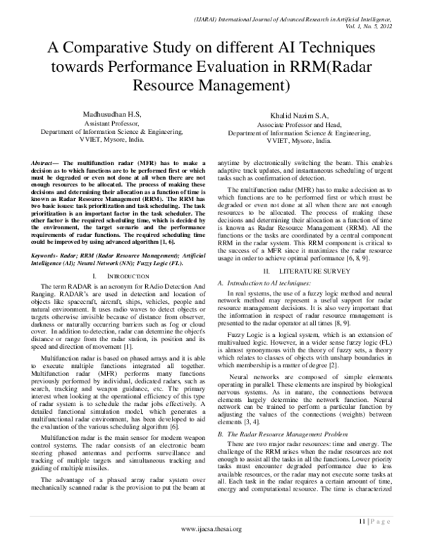 (PDF) A Comparative Study on different AI Techniques towards Performance Evaluation in RRM(Radar ...