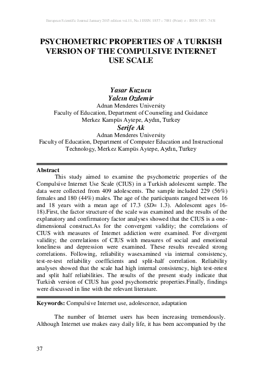 (PDF) Psychometric Properties of a Turkish Version of the Compulsive ...