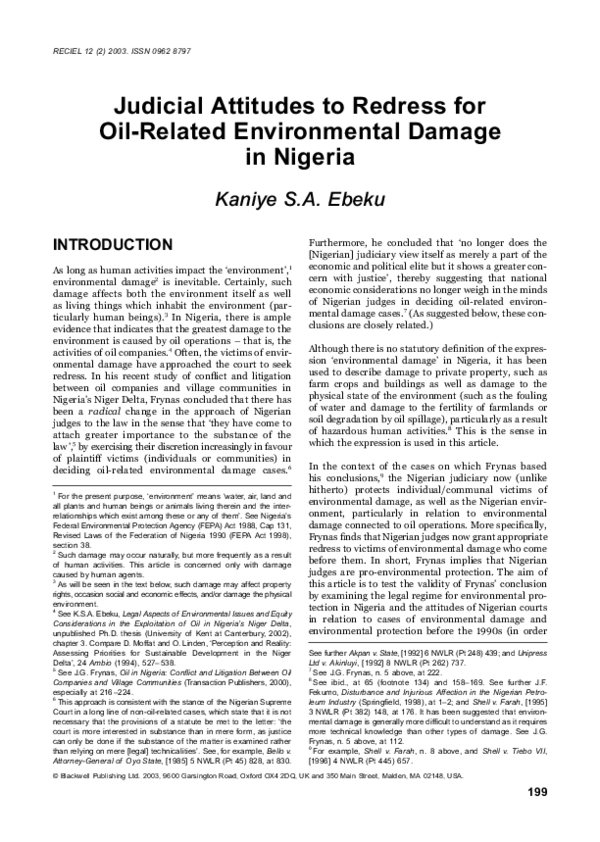 (PDF) Judicial Attitudes to Redress for Oil-Related Environmental ...