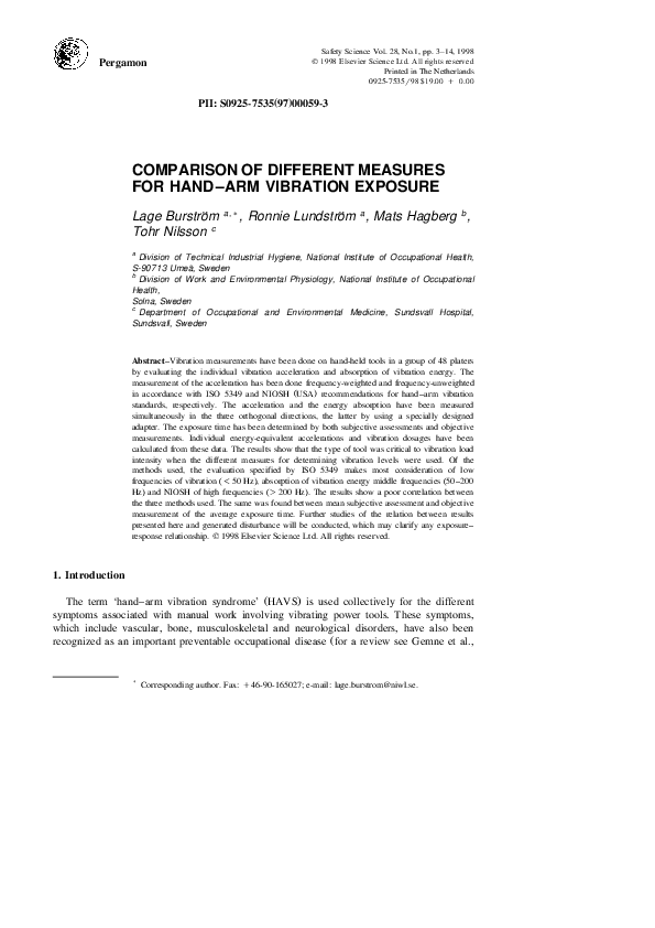 (PDF) Comparison of different measures for hand–arm vibration exposure