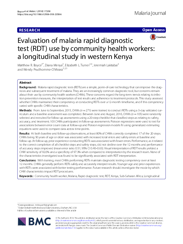 (PDF) Evaluation of malaria rapid diagnostic test (RDT) use by ...