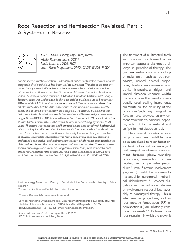 (PDF) Root Resection and Hemisection Revisited. Part I: A Systematic Review