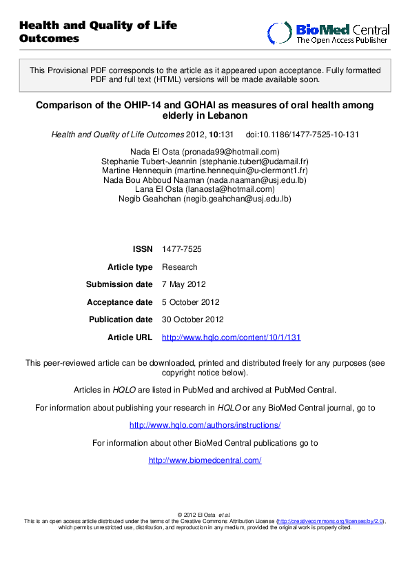 (PDF) Comparison of the OHIP-14 and GOHAI as measures of oral health ...