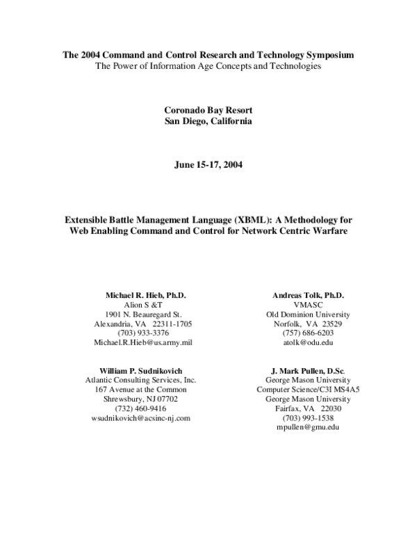 (PDF) Extensible Battle Management Language (XBML): A Methodology for Web Enabling Command and ...