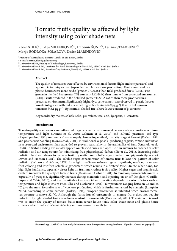 (PDF) Tomato fruits quality as affected by light intensity using color ...