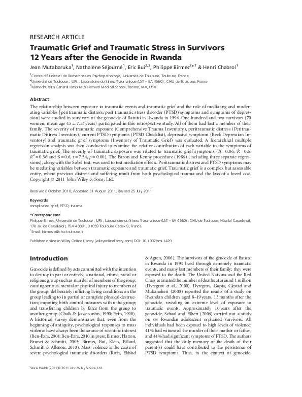 (PDF) Traumatic Grief and Traumatic Stress in Survivors 12 Years after ...
