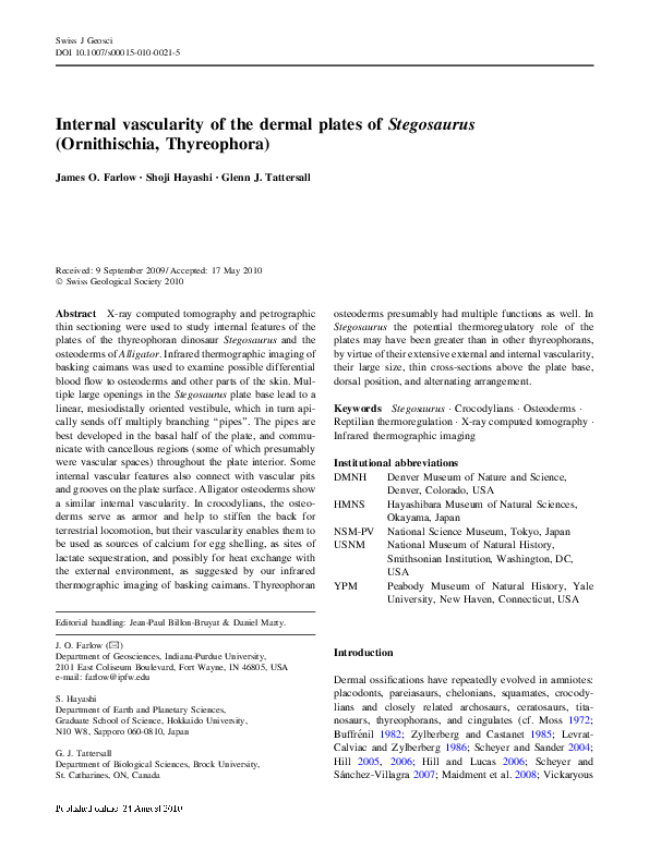 (PDF) Internal vascularity of the dermal plates of Stegosaurus ...
