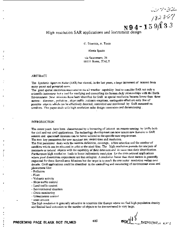 (PDF) High resolution SAR applications and instrument design