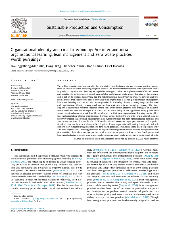 Pdf Sustainable Production And Consumption Yaw Agyabeng