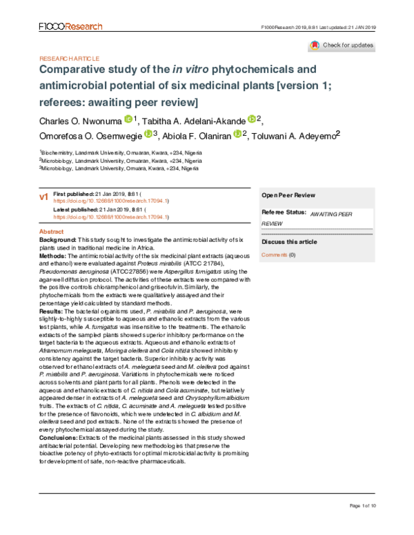 (PDF) Comparative study of the in vitro phytochemicals and antimicrobial potential of six ...