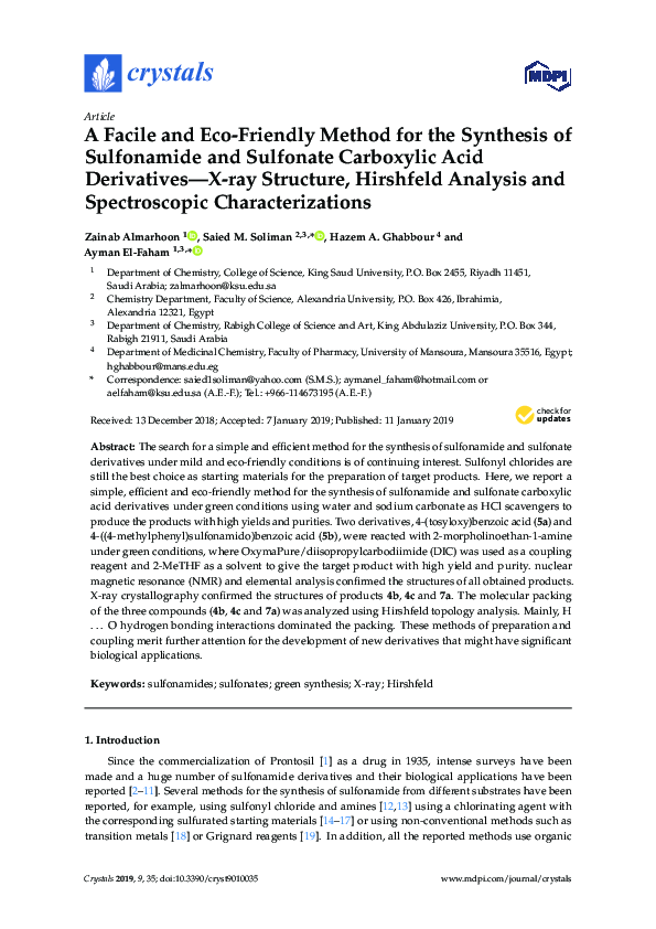 (PDF) A Facile and Eco-Friendly Method for the Synthesis of Sulfonamide ...