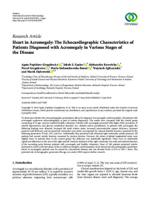(PDF) Heart in Acromegaly: The Echocardiographic Characteristics of ...