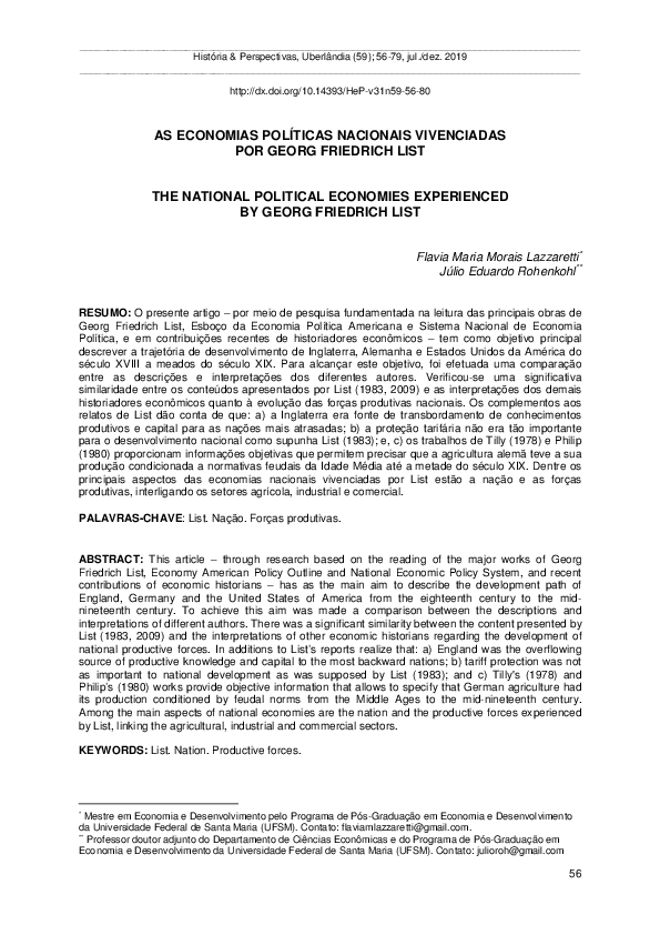 (PDF) As economias políticas nacionais vivenciadas por Georg Friedrich List