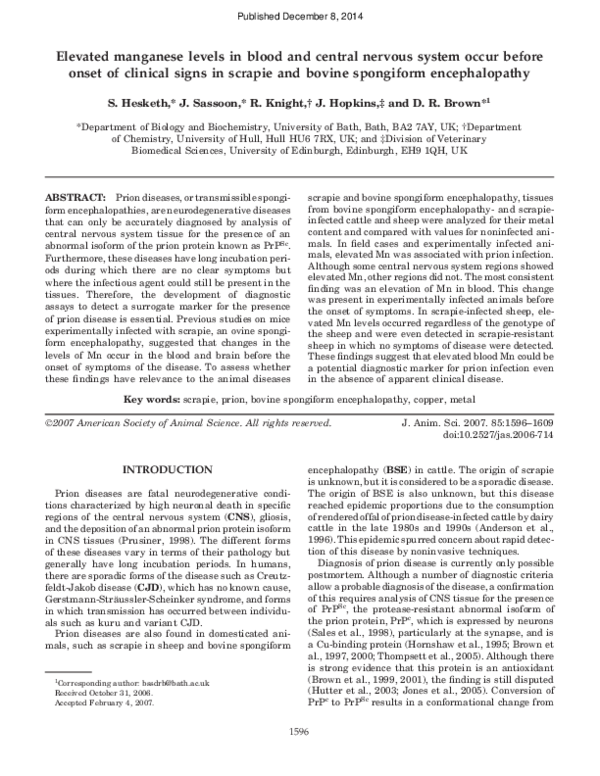 (PDF) Elevated manganese levels in blood and central nervous system ...