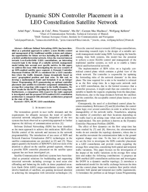 (PDF) Dynamic SDN Controller Placement in a LEO Constellation Satellite ...
