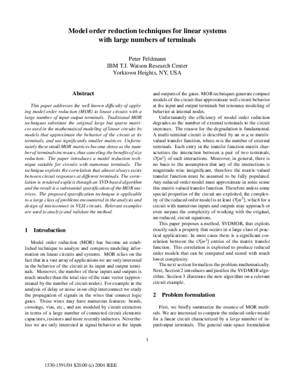 (PDF) Model order reduction techniques for linear systems with large ...