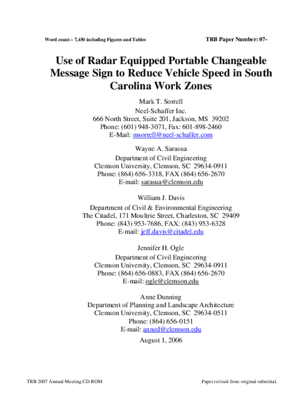 (PDF) Use of radar equipped portable changeable message sign to reduce ...