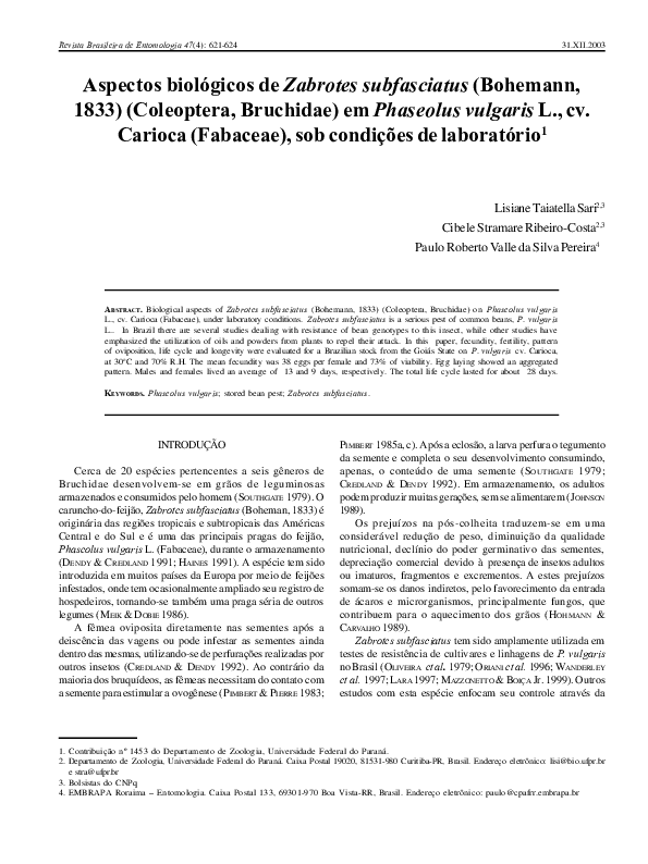 (PDF) Aspectos biológicos de Zabrotes subfasciatus (Bohemann, 1833 ...