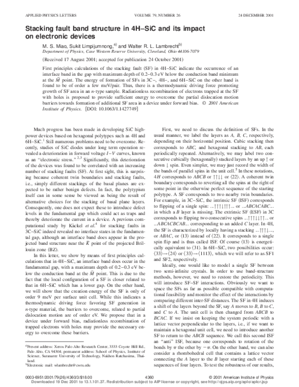 (PDF) Stacking fault band structure in 4H–SiC and its impact on ...