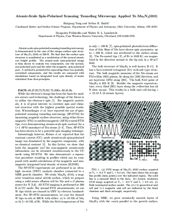 (PDF) Atomic-Scale Spin-Polarized Scanning Tunneling Microscopy Applied to Mn3N2(010)