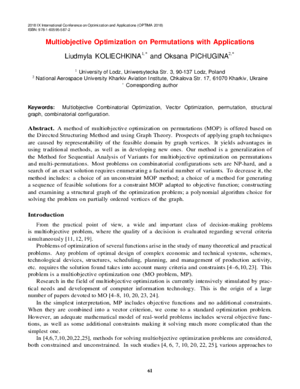 (PDF) Multiobjective Optimization on Permutations with Applications