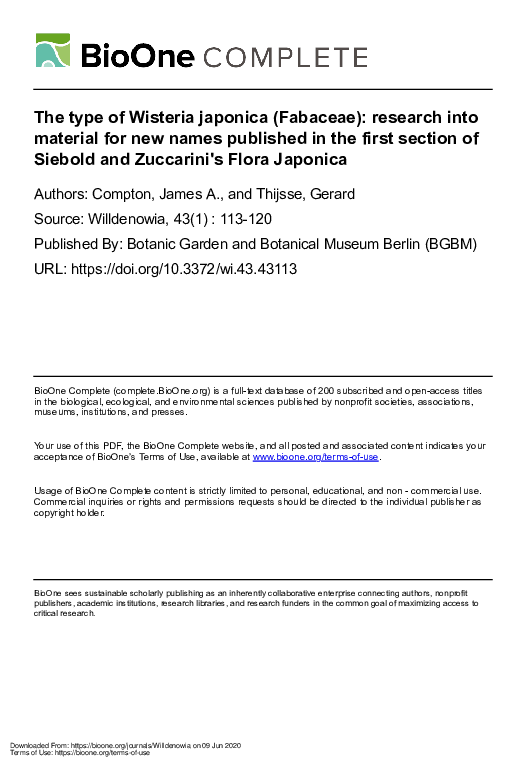 (PDF) The type of Wisteria japonica ( Fabaceae ): research into material for new names published ...