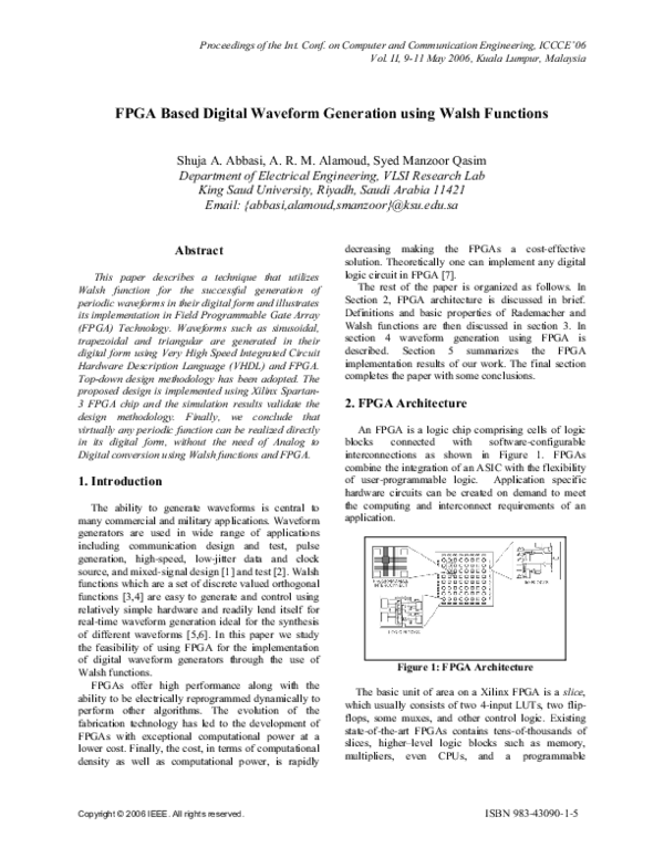 Pdf Fpga Based Digital Waveform Generation Using Walsh Functions