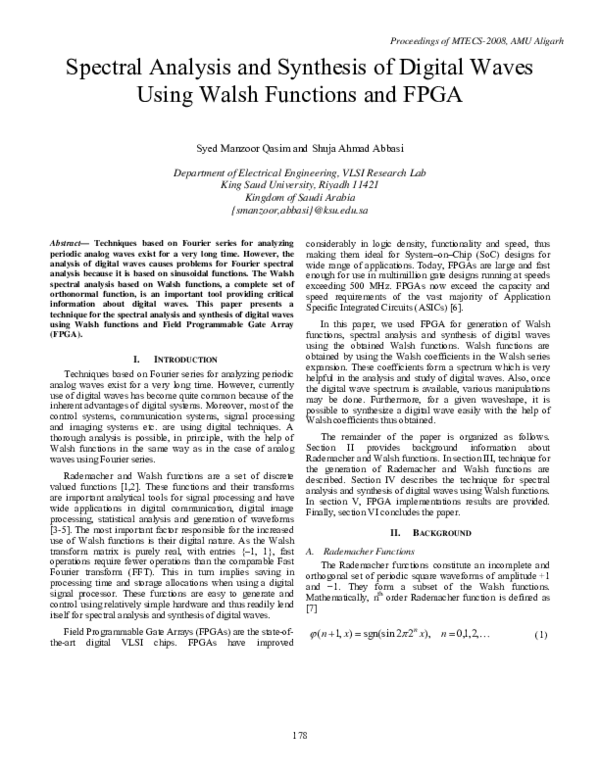 Pdf Spectral Analysis And Synthesis Of Digital Waves Using Walsh Functions And Fpga