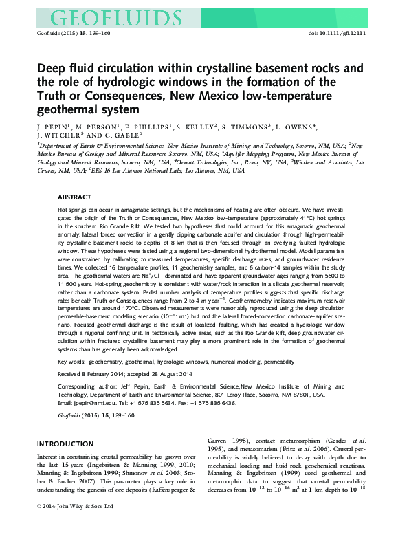 (PDF) Deep fluid circulation within crystalline basement rocks and the ...