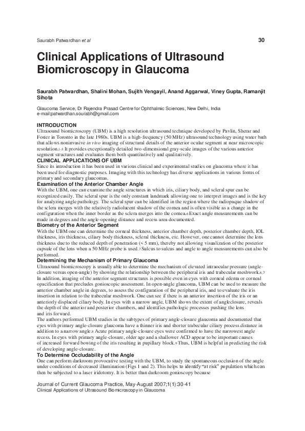 (PDF) Clinical Applications of Ultrasound Biomicroscopy in Glaucoma