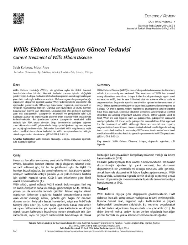 (PDF) Current Treatment of Willis Ekbom Disease