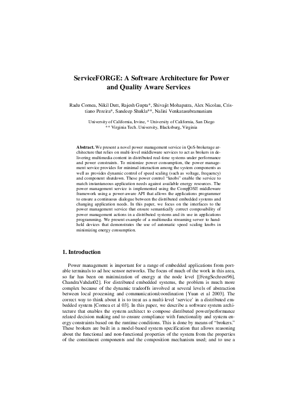 (PDF) ServiceFORGE: A Software Architecture for Power and Quality Aware Services