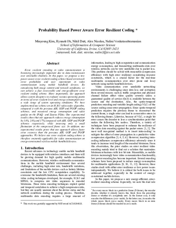 (PDF) Probability Based Power Aware Error Resilient Coding