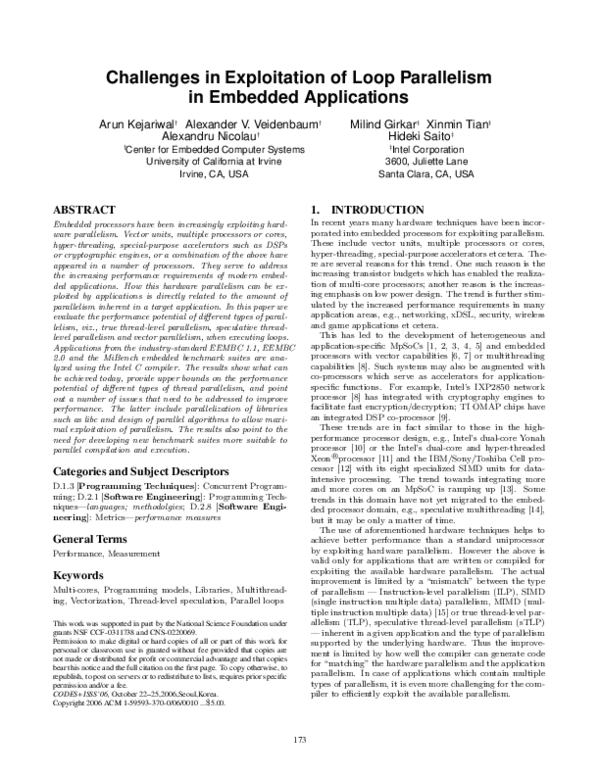 Pdf Challenges In Exploitation Of Loop Parallelism In Embedded Applications Alex Nicolau