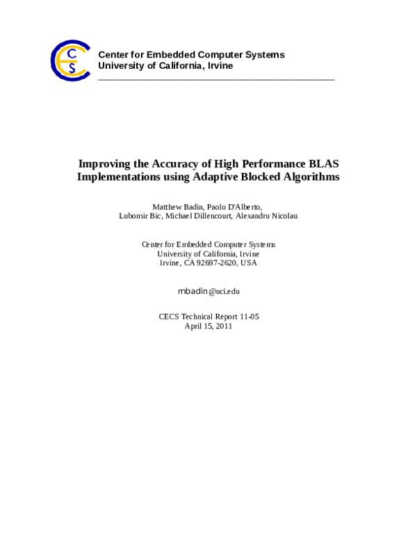 Pdf Improving The Accuracy Of High Performance Blas Implementations