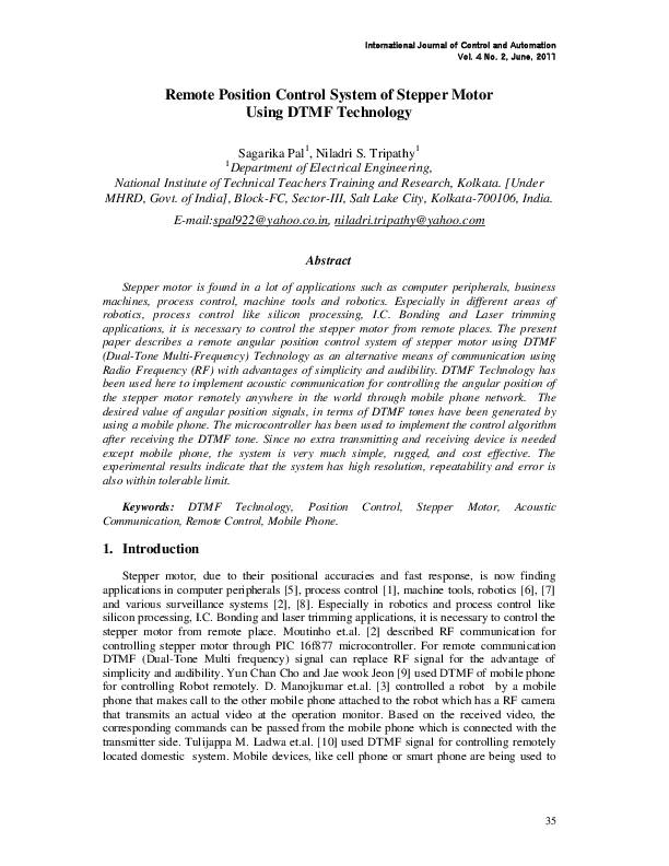 (PDF) Remote Position Control System of Stepper Motor Using DTMF Technology