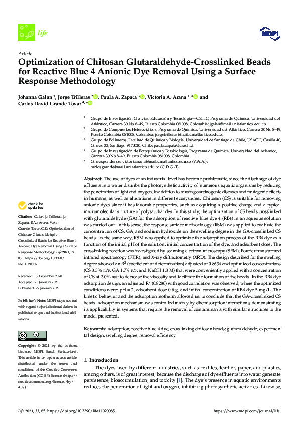(PDF) Optimization of Chitosan Glutaraldehyde-Crosslinked Beads for Reactive Blue 4 Anionic Dye ...