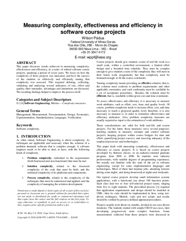 (PDF) Measuring complexity, effectiveness and efficiency in software course projects