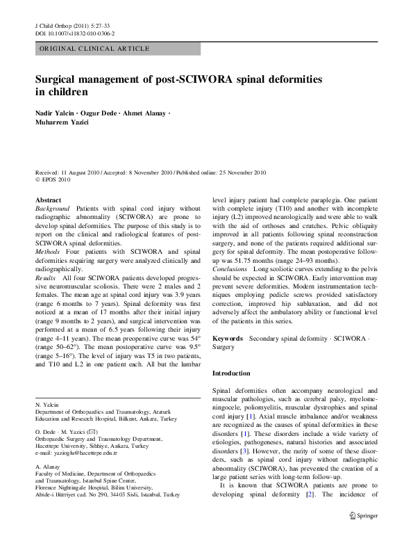 (PDF) Surgical management of post-SCIWORA spinal deformities in children